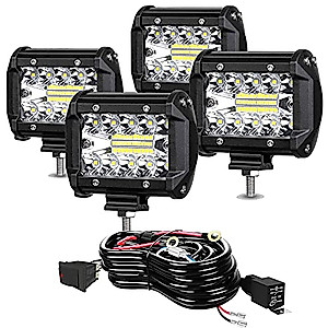 LED Light Bar TURBO SII LED Pods 4 Inch 60W Off Road Driving Lights Triple Row Spot Flood Beam LED Fog Lights Led Work Lights for Jeep Trucks Polaris Boats Pickup UTV ATV,4 Pack