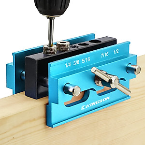 Kingson Self Centering Dowel Jig, Wood Doweling Hole Drill Guide Tool with Step Drill Guide Bushings Set, Woodworking Joints Tools for DIY Project