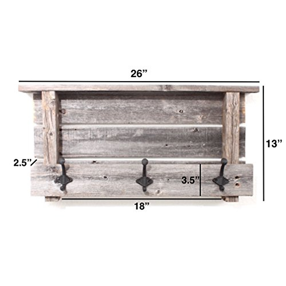 BarnwoodUSA | Rustic Wood Farmhouse Shelf with Hooks (Weathered Gray)