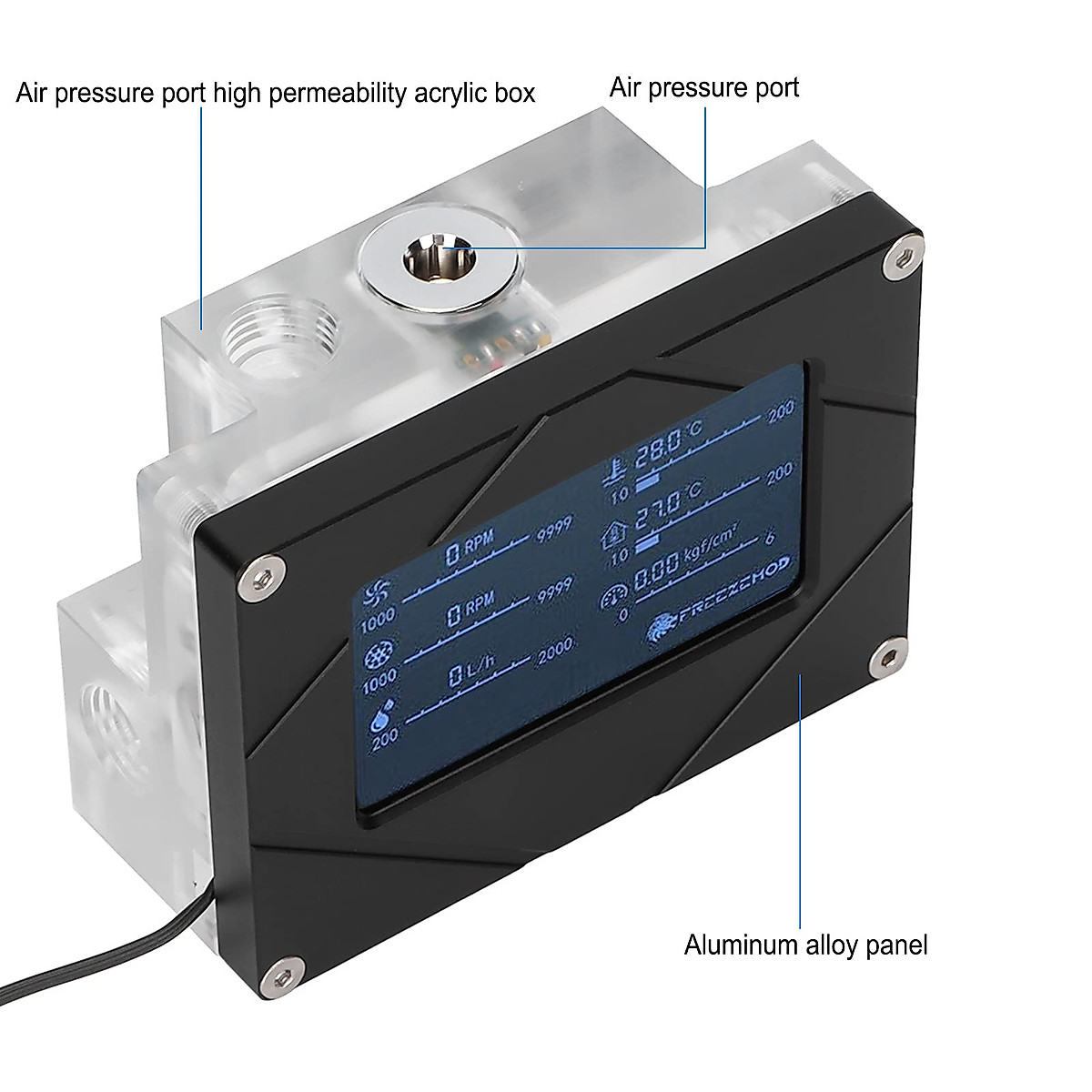 Zunate Water Cooling Temperature Meter, G1/4 Water Cooling Meter Indicator with Digital Screen, Meter Indicator for PC Water Cooling System Waterflow Temperature Monitoring