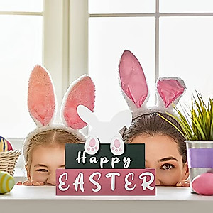 Happy Easter Wooden Signs Easter Tiered Tray Decorations Easter Bunny Rabbits Tabletop Signs Religious Decor Sign Spring Seasonal Decor for Home Tabletop Decorations