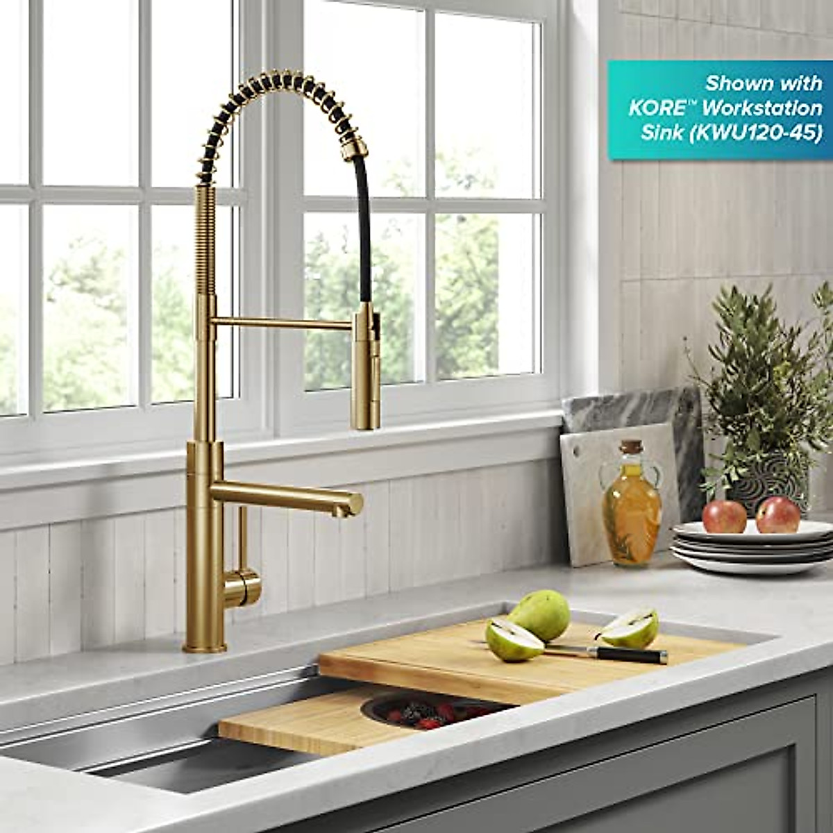 KRAUS Artec Pro (2nd Gen) Commercial Style Pull-Down Single Handle Kitchen Faucet with Pot Filler in Brushed Brass, KPF-1604BB