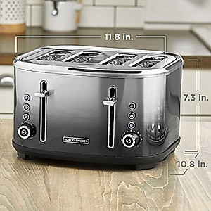 BLACK+DECKER 4-Slice Extra-Wide Slot Toaster, Stainless Steel, Ombré Finish, TR4310FBD,Black/Silver Ombre