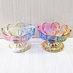 Beavorty Lotus Glass Fruit Tray Buddhist Plate Offering Bowl Tabletop Footed Fruit Plates Art Glass Bowl for Kitchen Centerpiece Dessert Cake