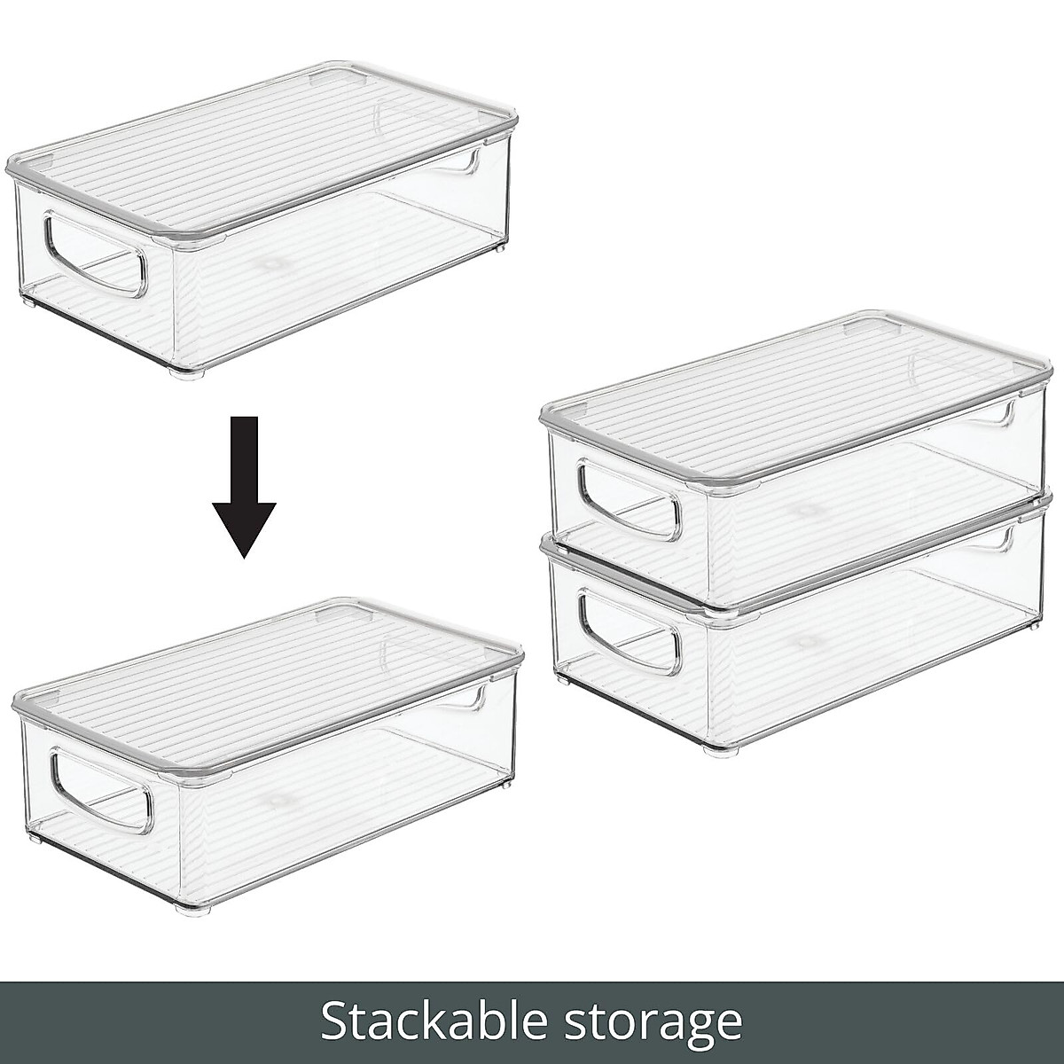 mDesign Plastic Pantry Storage Box Container with Lid and Built-In Handles - Organization for Flour, Cereal, Pasta, Rice, or Food in Kitchen Cupboard, Ligne Collection, 6 Pack, Clear/Clear