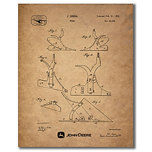 Bigwig Prints John Deere Patent Wall Art - Vintage Tractor and Plow Prints, Farmhouse Decor, Antique Tractor Posters, Rustic Wall Art for Home or Office - Unframed Set of 4 (8x10")