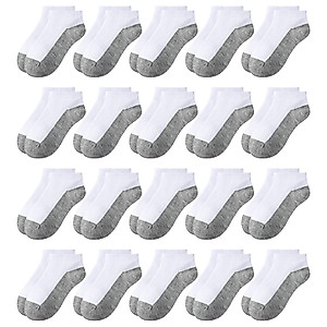 BOOPH 20 Pcs Boys Girls Half Cushion Socks Kids Low Cut Socks 6-8 Years Grey