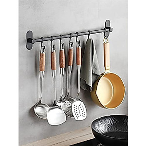 Hook up A Row of Stainless Steel Kitchen Hooks Without Perforation and Traceless Stickers Hook Hanger Bathroom Sticky Hook Rack (Color : Black Size : 7 Hooks) jiangyu1994