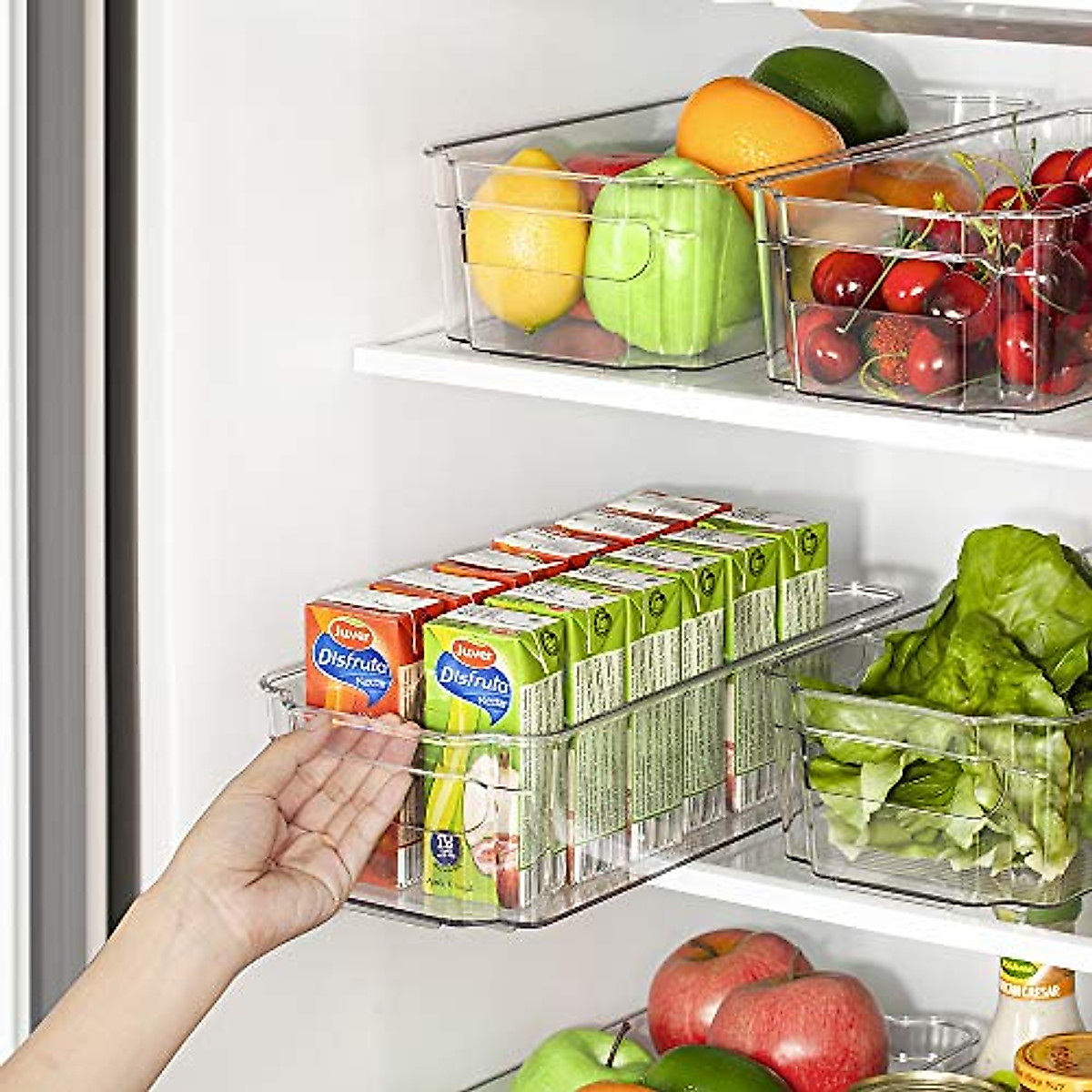 HOOJO Refrigerator Organizer Bins - 8pcs Clear Plastic Bins For Fridge, Freezer, Kitchen Cabinet, Pantry Organization and Storage, BPA Free Fridge Organizer, 12.5" Long