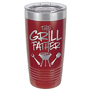 THE GRILLFATHER-B MAROON 20 oz Drink Tumbler With Straw | Laser Engraved Travel Mug With grilling Quotes | Compare To Yeti Rambler | Best Gift Idea For Birthday with BBQ Quotes | OnlyGifts.com