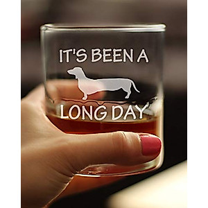 Long Day - Funny Dachshund Whiskey Rocks Glass Gifts for Men & Women - Fun Whisky Drinking Tumbler Décor