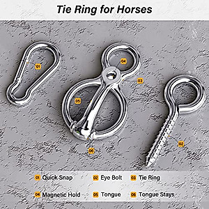 Debialo Horse Tie Ring, Horse tack and Supplies, Safe Horse Accessories,Horse Training Equipment with Eye Bolt,Quick snap,Humane Way Tie Ring,Prevent Horses from Pulling Back,Durable Steel