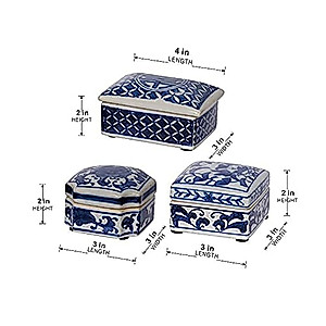 A&B Home Decorative Porcelain Box with Lid Blue and White Set of 3 Glazed Ceramic Hand Painted Jars Centerpiece Asian Decoration