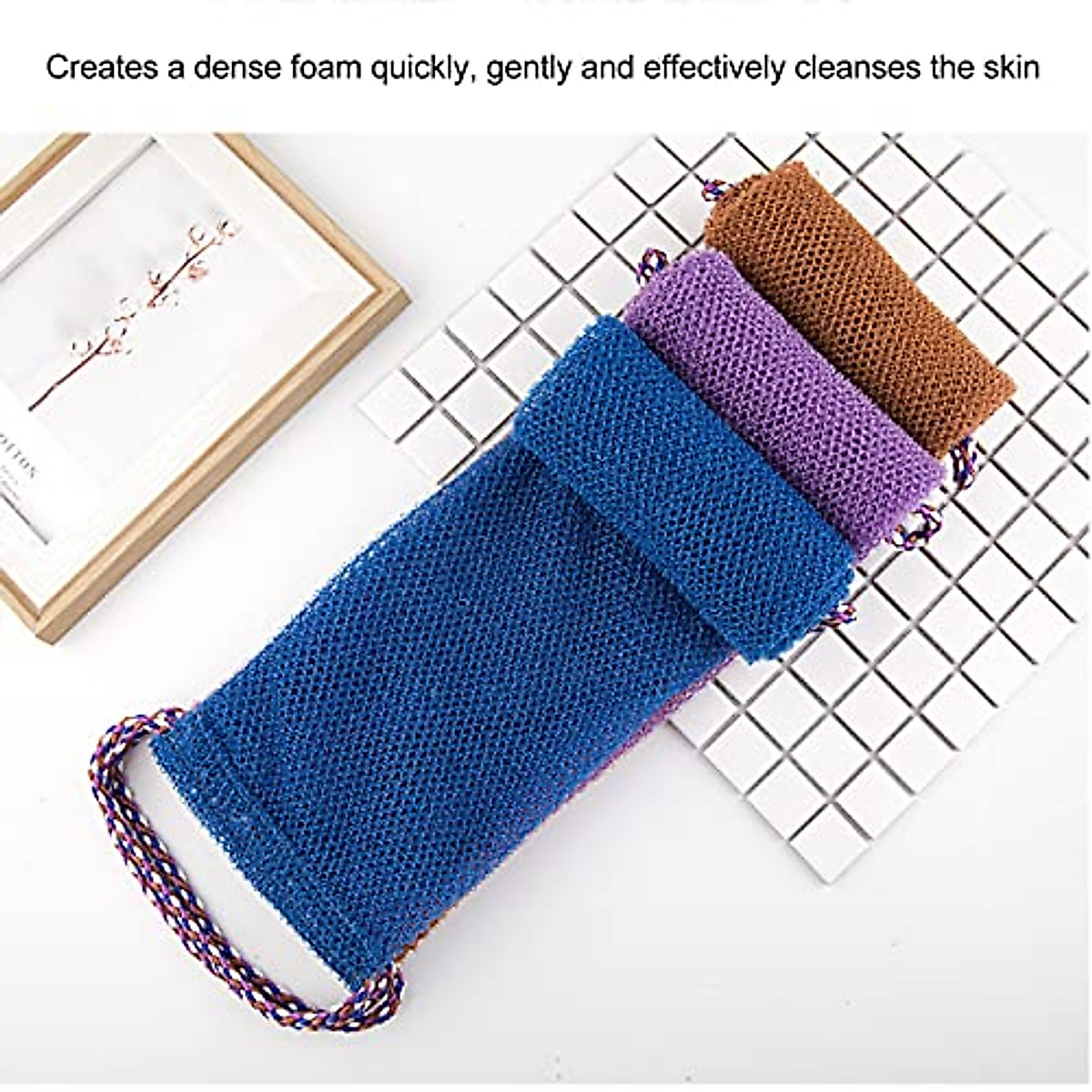 Back Scrubber Back, 3Pcs Exfoliating Back Scrubber Nylon Extended Deep Cleaning Skin Massages Body Scrubber towel for Shower Loofah Scrubber Strap Bath Accessories