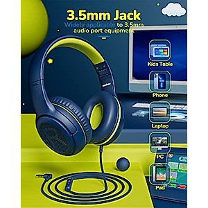 Kids Headphones for School Toddler Wired with Microphone Plug in Bulk Boys Headset Girls 3+ Year Old Blue Green shareport Phones Teen Volume Control Airplane Two People Childrens Babies Over Ear