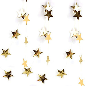Gold Star Garland Banner Decorations - 156 Feet Bright Gold Paper Garland Hanging Decorations, Glitter Gold Star Bunting Banner for Wedding, Birthday, Holiday, Christmas Party
