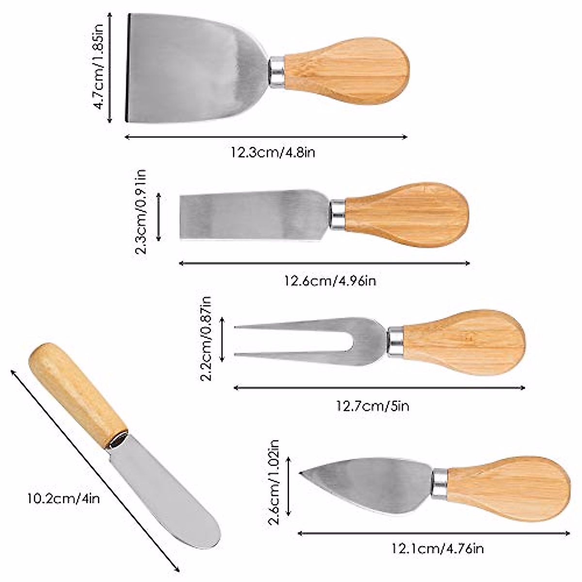 Set of 8, Wood Handle Cheese Knives and Spreaders, DaKuan Cheese Slicer Cheese Cutter Condiment Knives Set