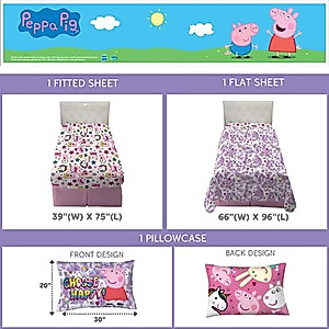Franco Peppa Pig Pink Heart Kids Bedding Super Soft Microfiber Sheet Set, Twin, (Official Licensed Product)