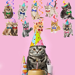 20Pcs Cat Hanging Swirls Decorations Cat Kitten Birthday Party Decorations Baby Cat Swirl Decorations for Cat Lover Kids Pet Cat Theme Birthday Party Pet Adoption Party Supplies