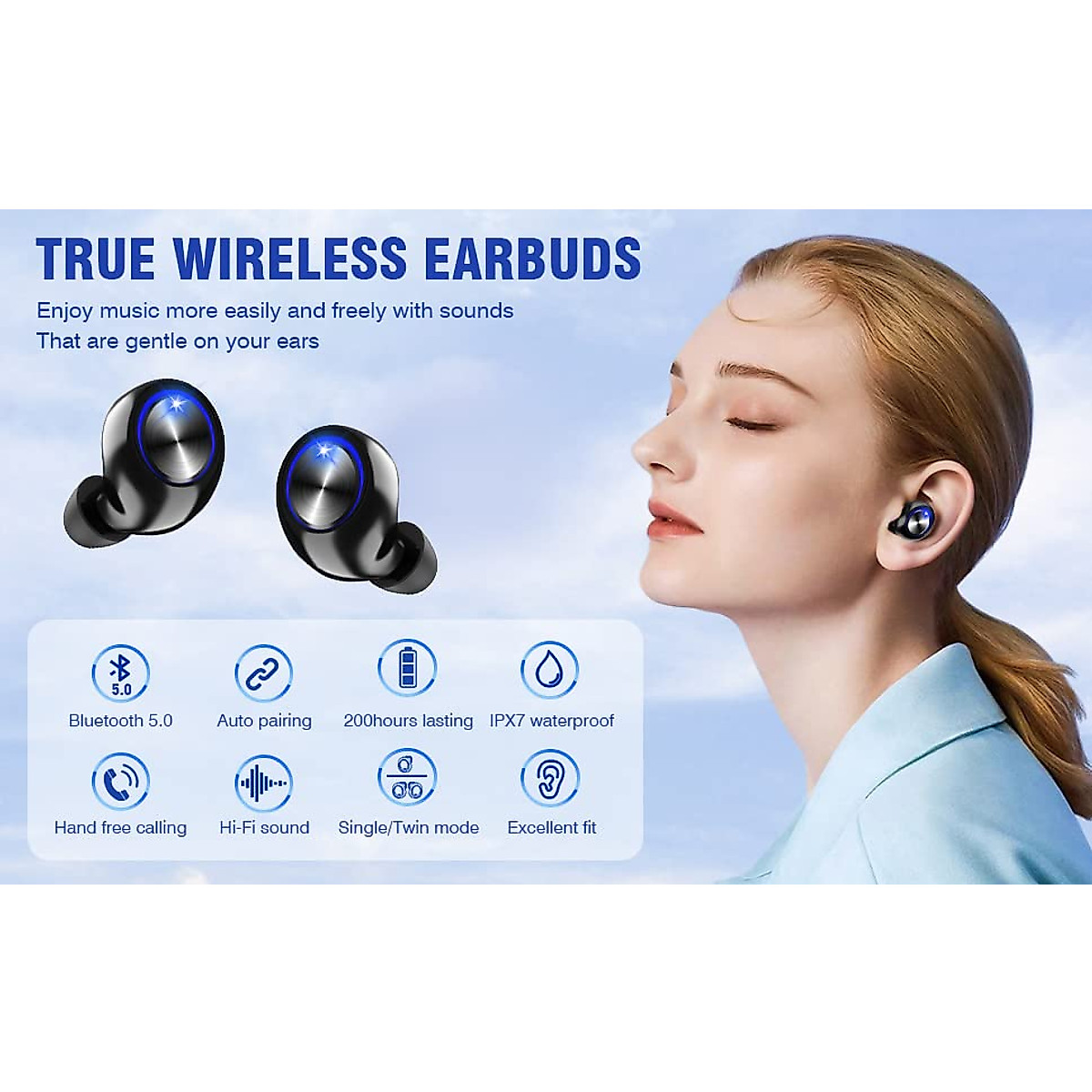 Mix Hero Bluetooth Headphones,IP5 Auto Pairing 200H Stereo Sound True Wireless Earbuds in Ear Bluetooth Earphones Binaural Call Headset with Built in Mic and Charging Case for Sports Running