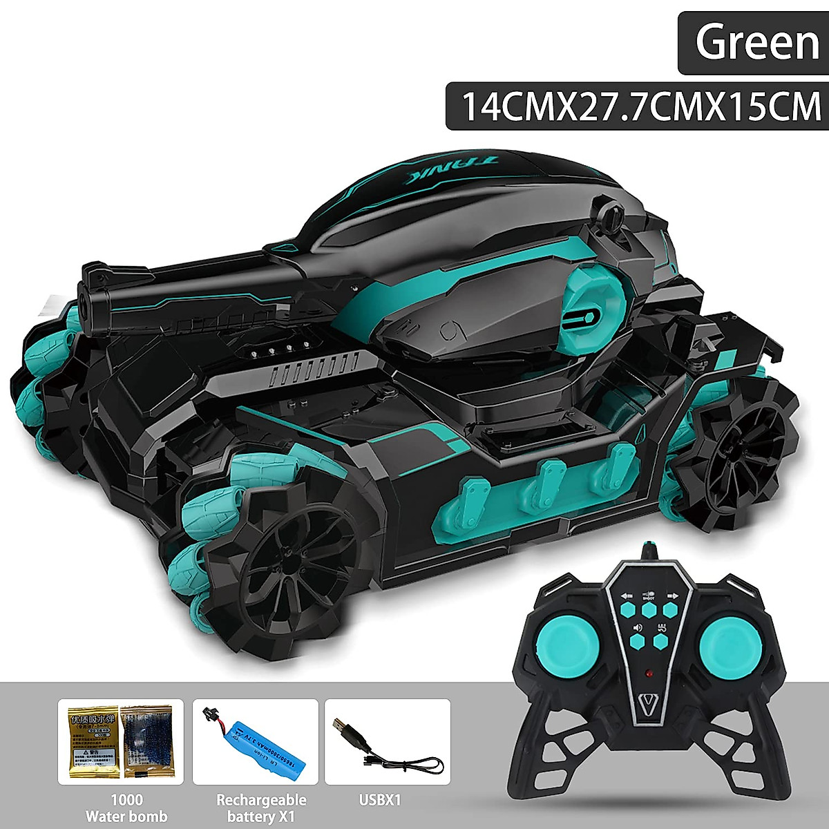 RC Tank Car, Koeni Remote Control 12Kmh for All Terrains Can Launch Water Bomb, 2.4 Ghz Car with 180 degree Rotating Shooting & 360° Rotating, High Speed Off-Road 4WD, Boys Toys Age 6-8, Black-green