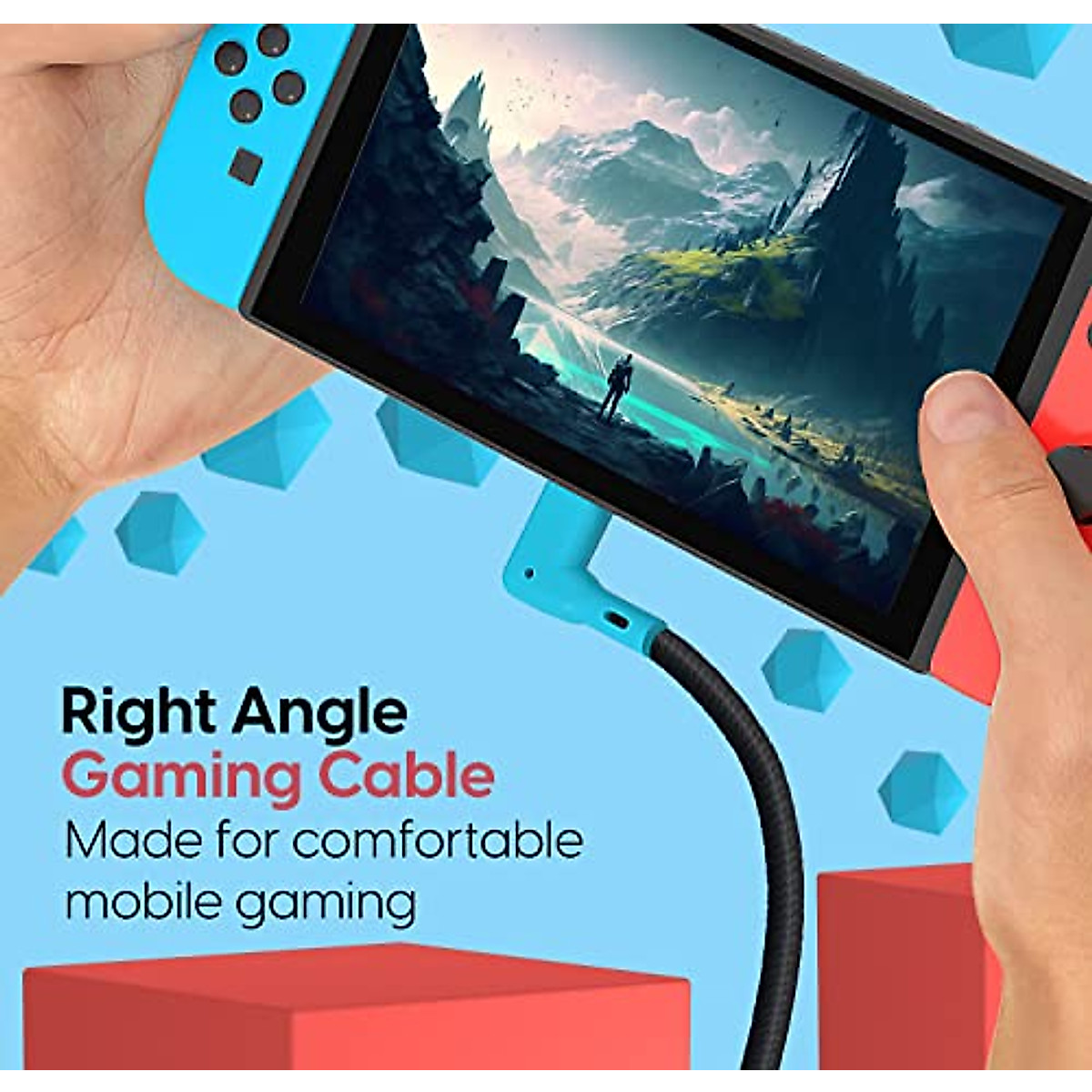TALK WORKS USB-C Cable - Right Angle, 10 ft. - Fast Charging Cable Compatible with Nintendo Switch, Switch Lite, and OLED - Angled Long Cable for Comfortable Mobile Gaming