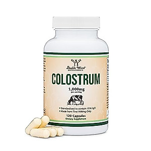 Colostrum Supplement 120 Capsules, 1,000mg per Serving (Bovine Colostrum Powder from First Milking Only, Std. to Contain 15% IgG Immunoglobulins) No Fillers, Made in The USA by Double Wood