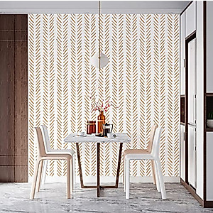 HAOKHOME 96101-3 Boho Peel and Stick Wallpaper Brush Strokes Stripes Removable Terracotta/White Chevron Vinyl Self Adhesive Mural 17.7in x 9.8ft