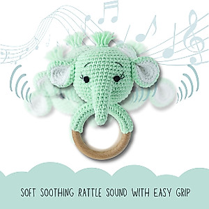 Hello Teddio Baby Rattle Teething Toy, Smooth Wooden Easy Grip Ring, Gender Neutral Baby Gifts