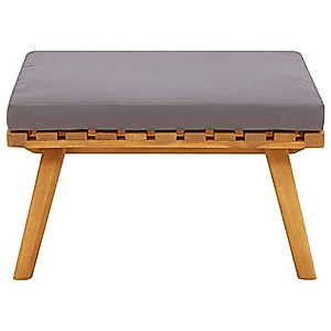 vidaXL Solid Acacia Wood Patio Footstool with Cushion Comfortable Garden Outdoor Terrace Footrest Ottoman Outdoor Furniture 23.6"x23.6"