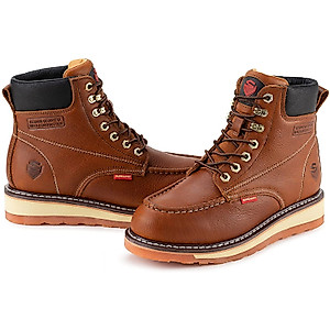 SUREWAY 6” Mens Heavy Duty Steel/Composite/Soft Toe Work Boots for Men,Goodyear Welt,Extremely Comfortable Durable Proved,Superior Oil/Slip Resistant,Thicker Leather,Wedge Sole,Moc Toe Work