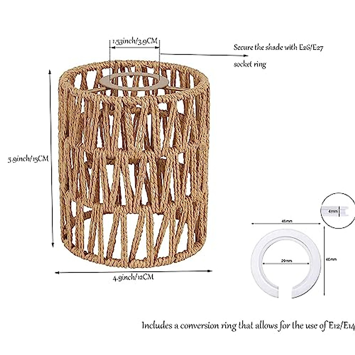 3 Pack Rattan Lamp Shade Small Boho Shades Replacement - Pendant Sconce Shade Ceiling Fan Light Covers Cylinder Woven Lampshade for Floor Lamps Pendant Light Chandelier Wall Sconces Light Fixture