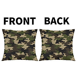 DOHOATU Pillow Covers 16x16 Set of 2, Camouflage Green Decorative Throw Pillow Covers Camo Print Pillowcase Farmhouse Cushion Cases for Sofa Couch Outdoor Home Decorations