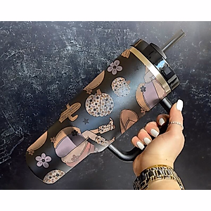 VTER Western Halloween Tumbler 40oz With Handle and Straw, Howdy Ghouls 40oz Tumbler, Cowgirl 40oz Stainless Steel Tumbler, Halloween Cup, Insulated Stainless Steel Tumbler (V2 pink dusk)