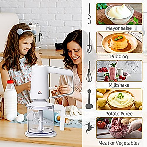 HOMCOM 5-in-1 Electric Hand Mixer, Handheld Mixer with Measuring Cup, 300W Immersion Blender with 5+1P Speeds, Dough Hooks, Chopper, Whisk and Mixers for Meat, Fruit, Mashed Potato and Milkshake