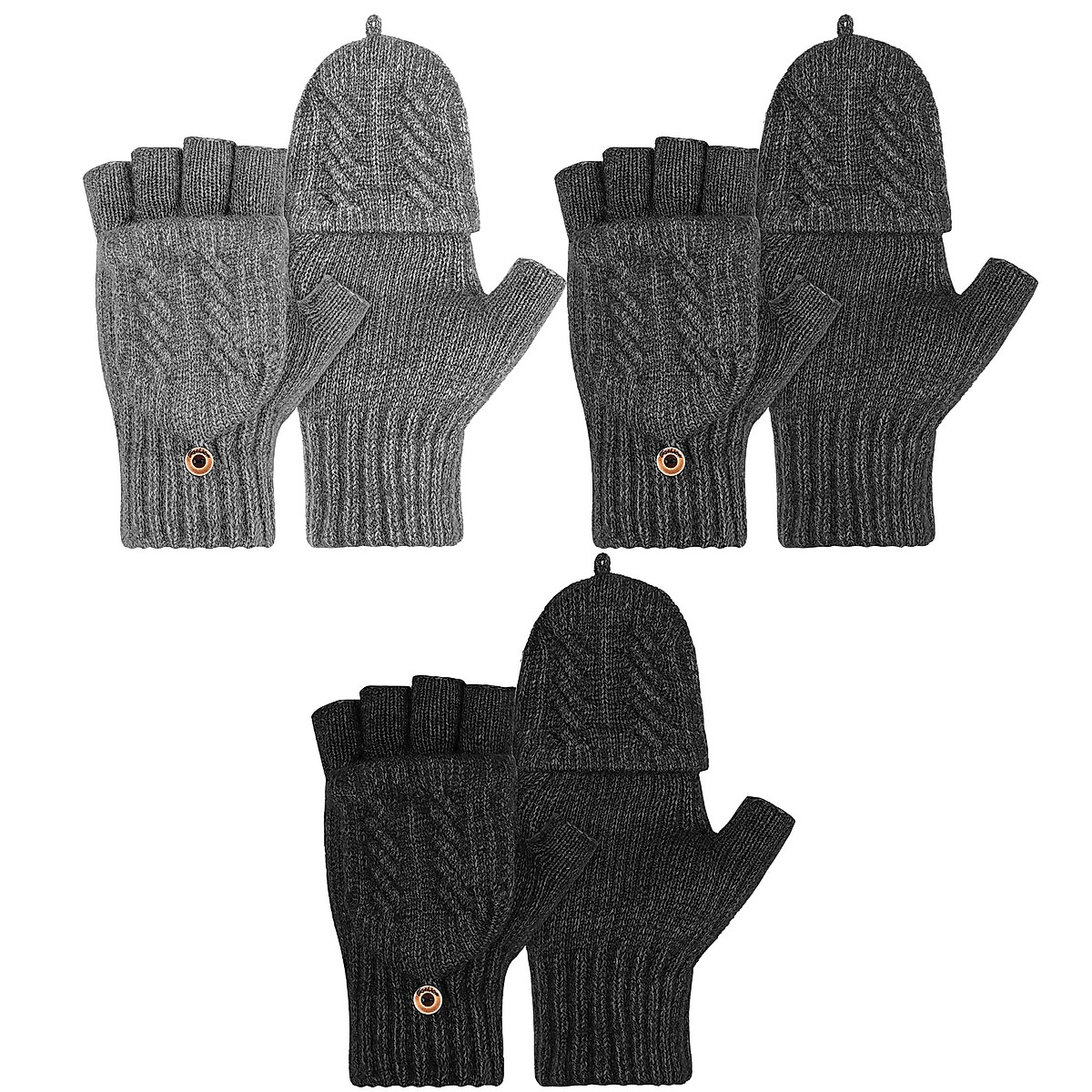 SATINIOR 3 Pairs Winter Knitted Convertible Fingerless Gloves Knit Flip Fingerless Gloves with Fingers Gloves with Cover for Women Men (Multicolored)