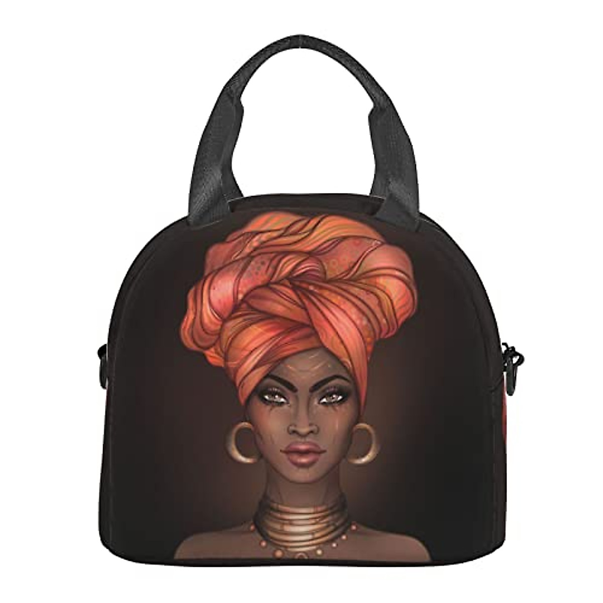 African American Black Woman Lunch Bag Reusable Insulated Lunch Tote Bag Lunchbox Container With Adjustable Shoulder Strap For Office Work School Picnic Travel