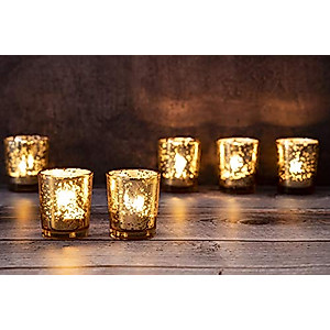 Mercury Glass Votive Candle Holders - Bulk Set of 36, Gold Candle Holders for Tables at Weddings, Parties, Special Occasions with Weighted Base ,Vintage Glow
