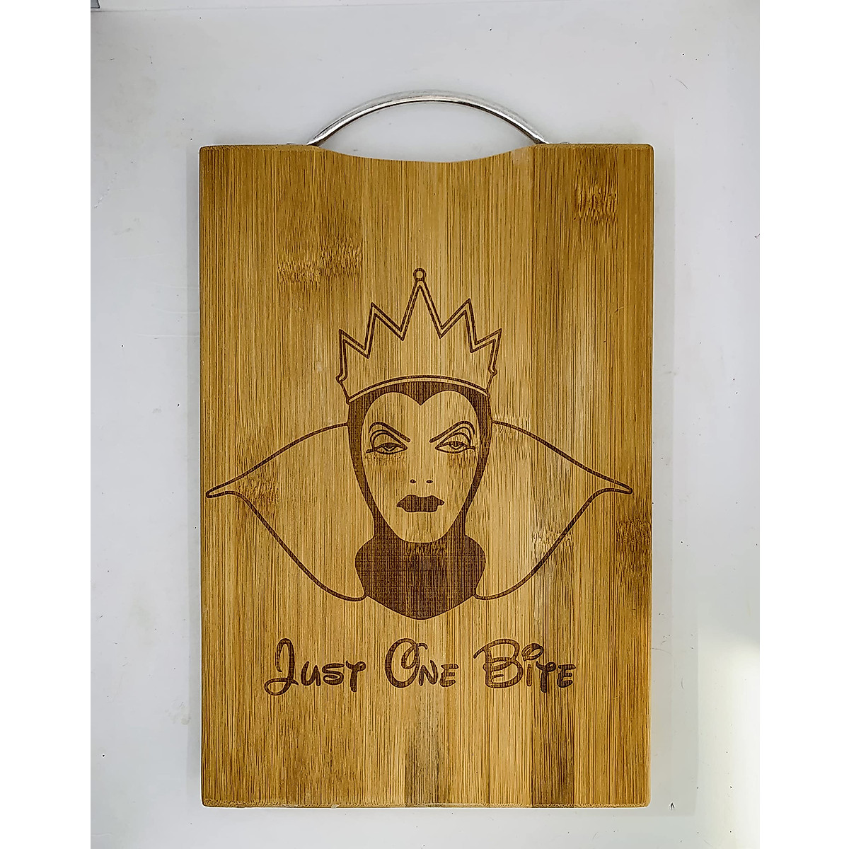 Cartoon Engraved Cutting Boards - Custom Chopping Block with Metal Handle for Kitchen - Bamboo Wood with Laser-Engraved Design - Wedding, Anniversary - 12"x9"x0.67" (Evil Queen Classic)