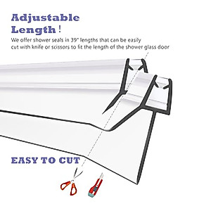 GEZMR 2-Pack Frameless Shower Door Bottom Seal (1/4'' X 39'') Clear Glass Seal Strip Shower Door Sweep can Covers up to 23mm Gap - Stop Shower Leaks