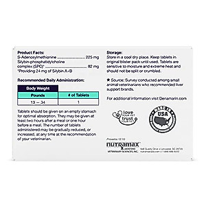 Nutramax Denamarin Liver Health Supplement for Medium Dogs - With S-Adenosylmethionine (SAMe) and Silybin, 30 Tablets
