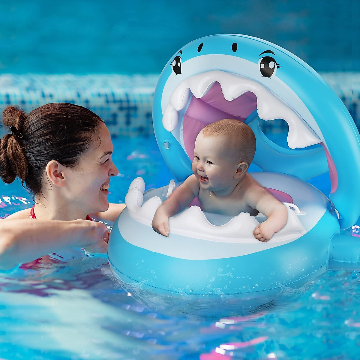 Baby Pool Float with Canopy UPF50+ Sun Protection Inflatable Baby Float Water Toys Summer Toys Baby Swim Float for Pool Aged 6-36 Months