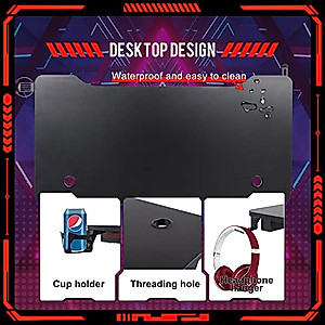 Computer Desk Gaming Desk Student PC Desk Writing Desk Office Desk Modern Ergonomic Racing Style Table Workstation Carbon Fiber Headphone Hook (47in, Red)