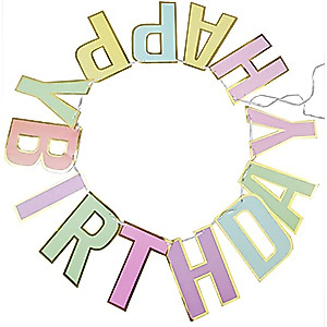 Pastel Happy Birthday Banner Assembled and Hanging Paper Fans Party Decorations Kit for Pastel Birthday Decorations