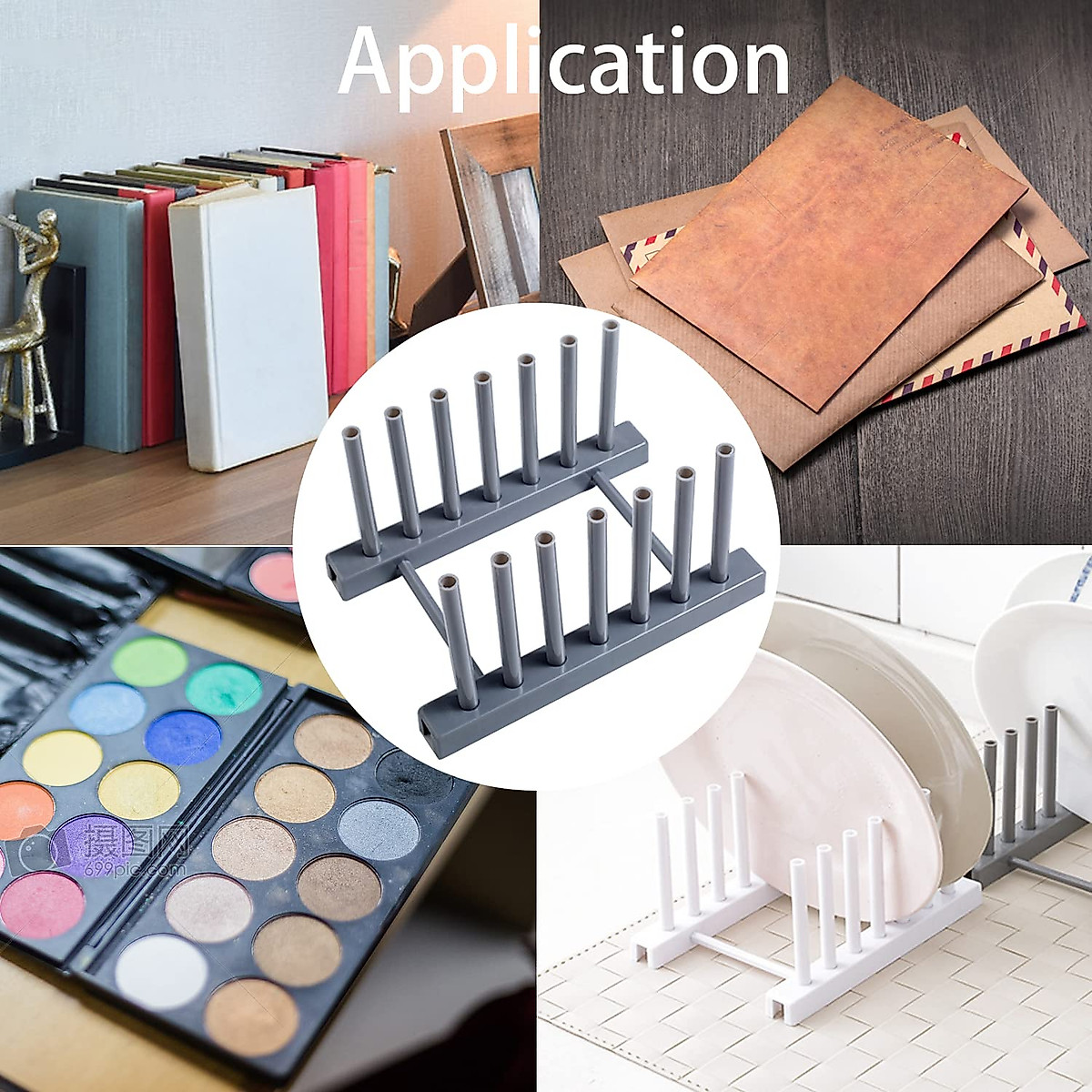 Halyuhn Gray Plate Racks Organizer for Cabinet, 4 Pack Plastic Plate Rack Stand Keep Dry for Dish, Bowl, Cutting Board, Bakeware, Serving Tray and More, Desk Mail Sorter Organizer 6 Slots Removable