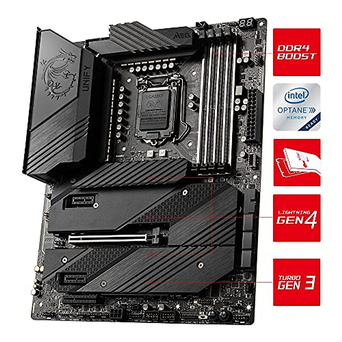 MSI MEG Z590 Unify Gaming Motherboard (ATX, 11th/10th Gen Intel Core, LGA 1200 Socket, DDR4, PCIe 4, SLI/CFX, M.2 Slots, Wi-Fi 6E)