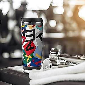 KS-QON BENG Colour Alphabet Travel Mug 12 Oz Travel Coffee Cup Stainless Steel Insulated Tumbler with Flip Lid Double Wall Keep Cool/Warm Water Cup for Women Men