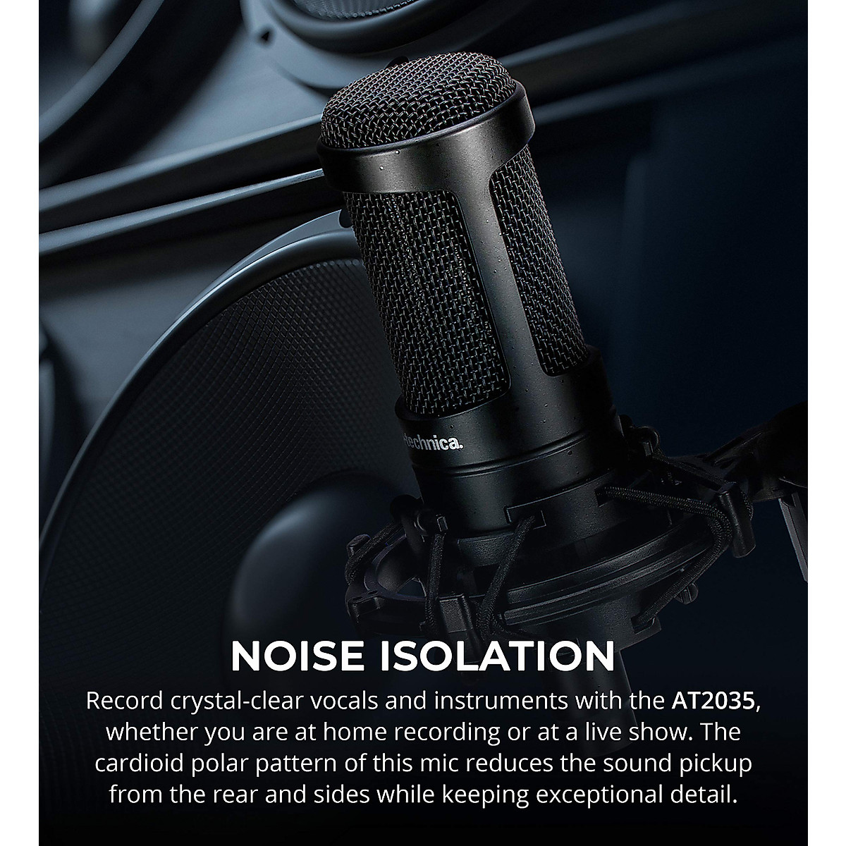 blucoil Audio Technica AT2035 Cardioid Condenser Microphone Perfect for Studio, Podcasting & Streaming, XLR Output Bundle Boom Arm Plus Pop Filter, and 2-Pack of 10-FT Balanced XLR Cables