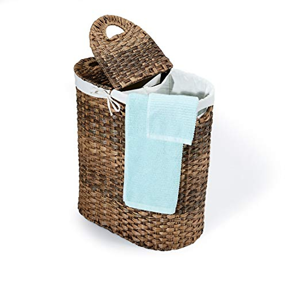 Seville Classics Premium Hand Woven Portable Laundry Bin Basket with Built-in Handles, Household Storage for Clothes, Linens, Sheets, Toys, Mocha Brown, Oval Hamper