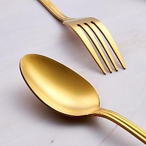 30-Piece Gold Silverware Set, FULLYWARE Stainless Steel Satin Finish Flatware Cutlery Set include Forks, Spoons and Knives, Rose Pattern Design, Service for 6